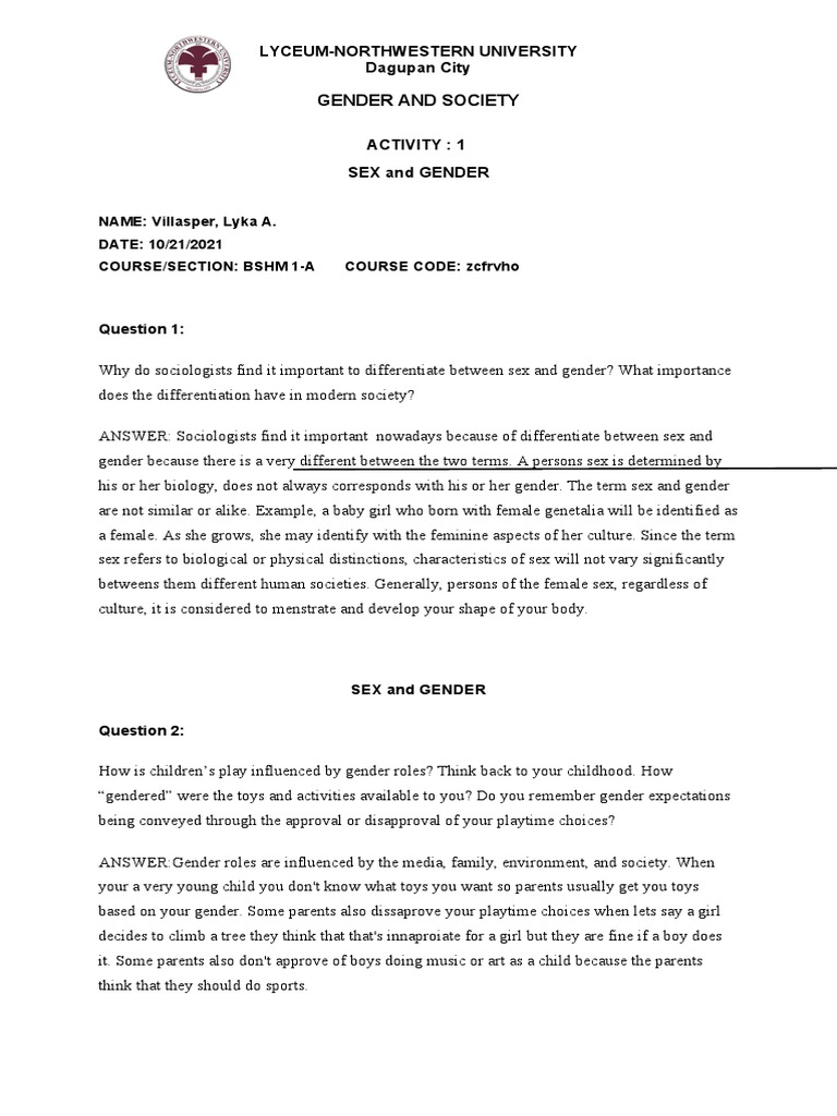Gensoc-Activity 1 - Sex and Gender | PDF