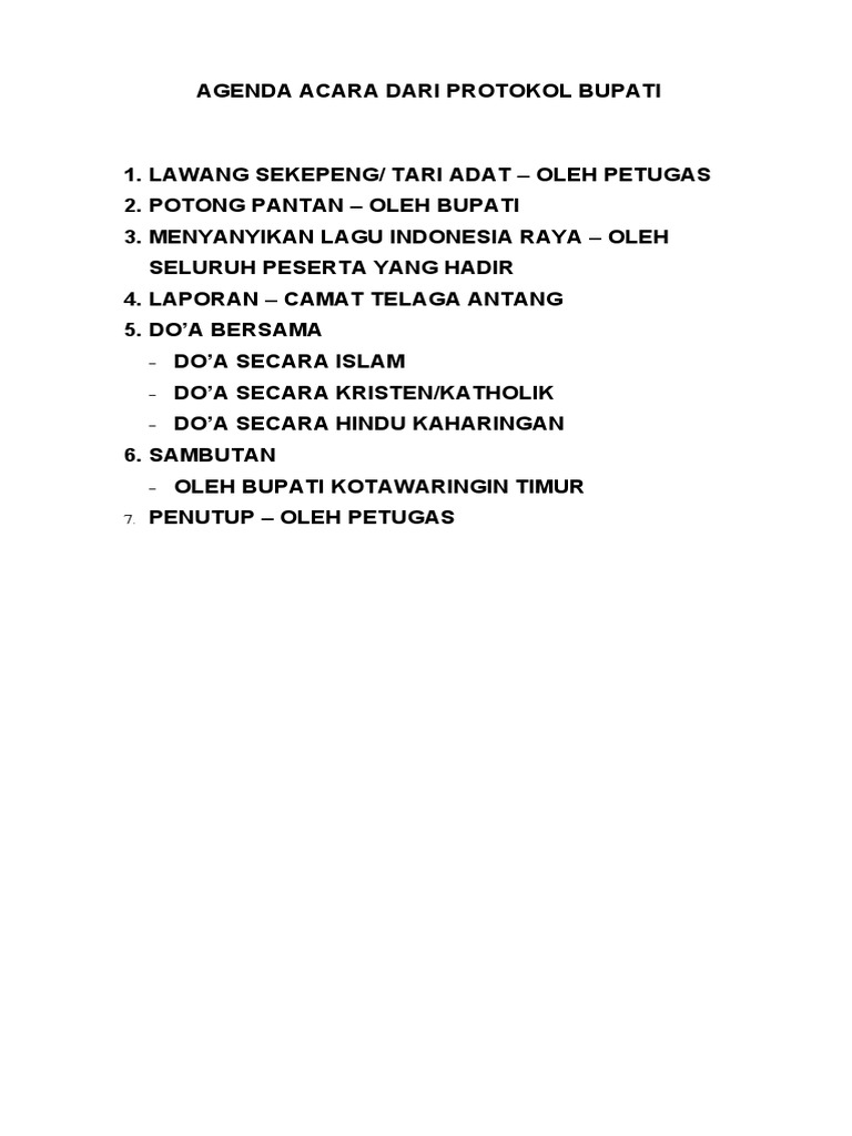 Agenda Acara Dari Protokol Bupati | PDF | Seni