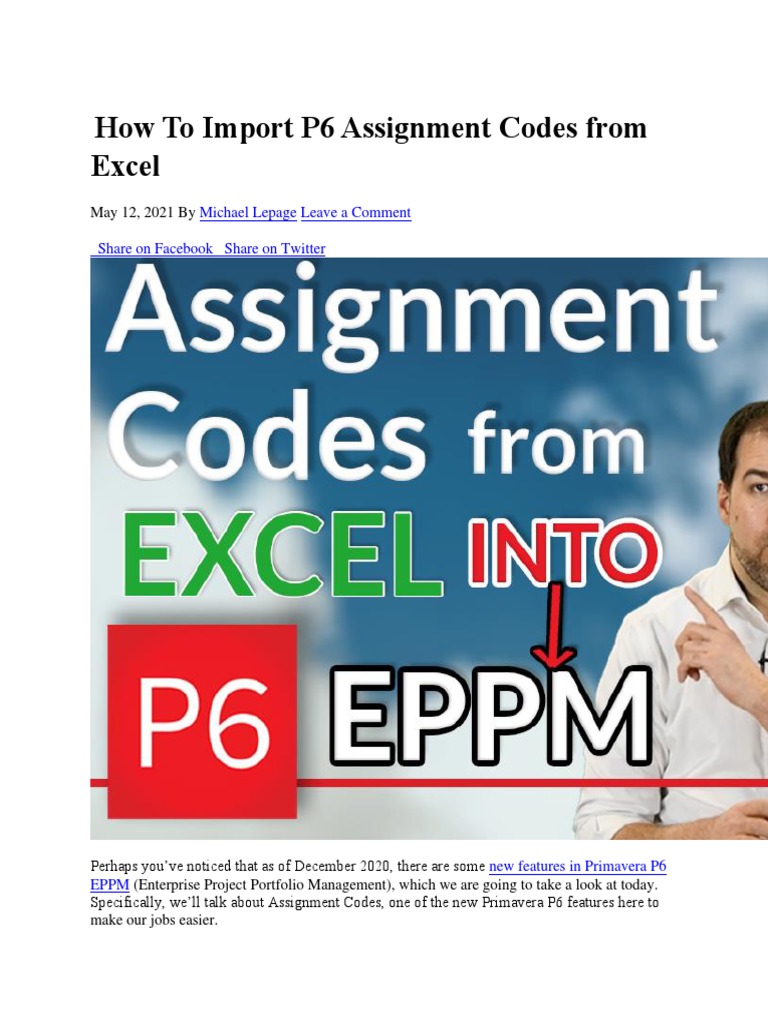 How To Import P6 Assignment Codes From Excel 1 | PDF | Microsoft Excel ...