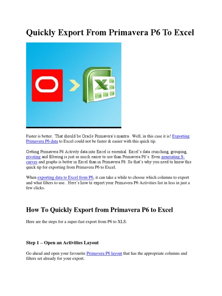 Quickly Export From Primavera P6 To Excel 1 | PDF | Microsoft Excel ...