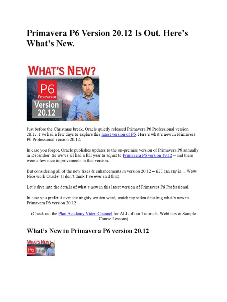 Primavera P6 Version 20.12 Is Out. Here's What's New 1 | Download Free ...