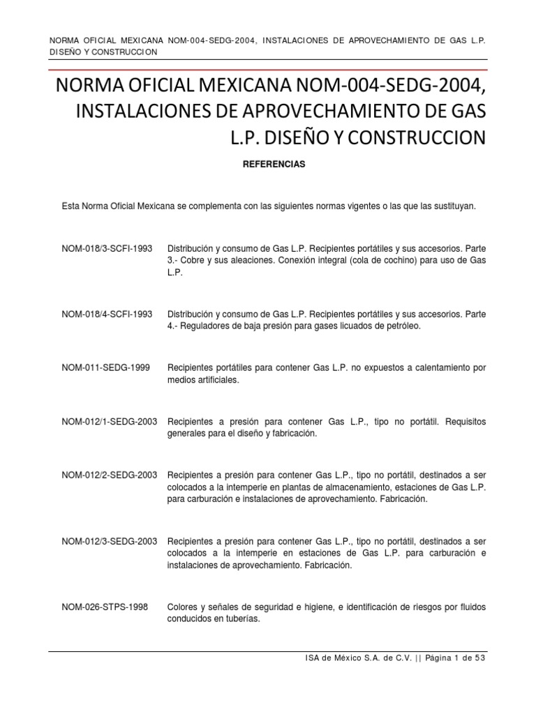 Nom 004 Sedg 2004 | PDF | Presión | Gases