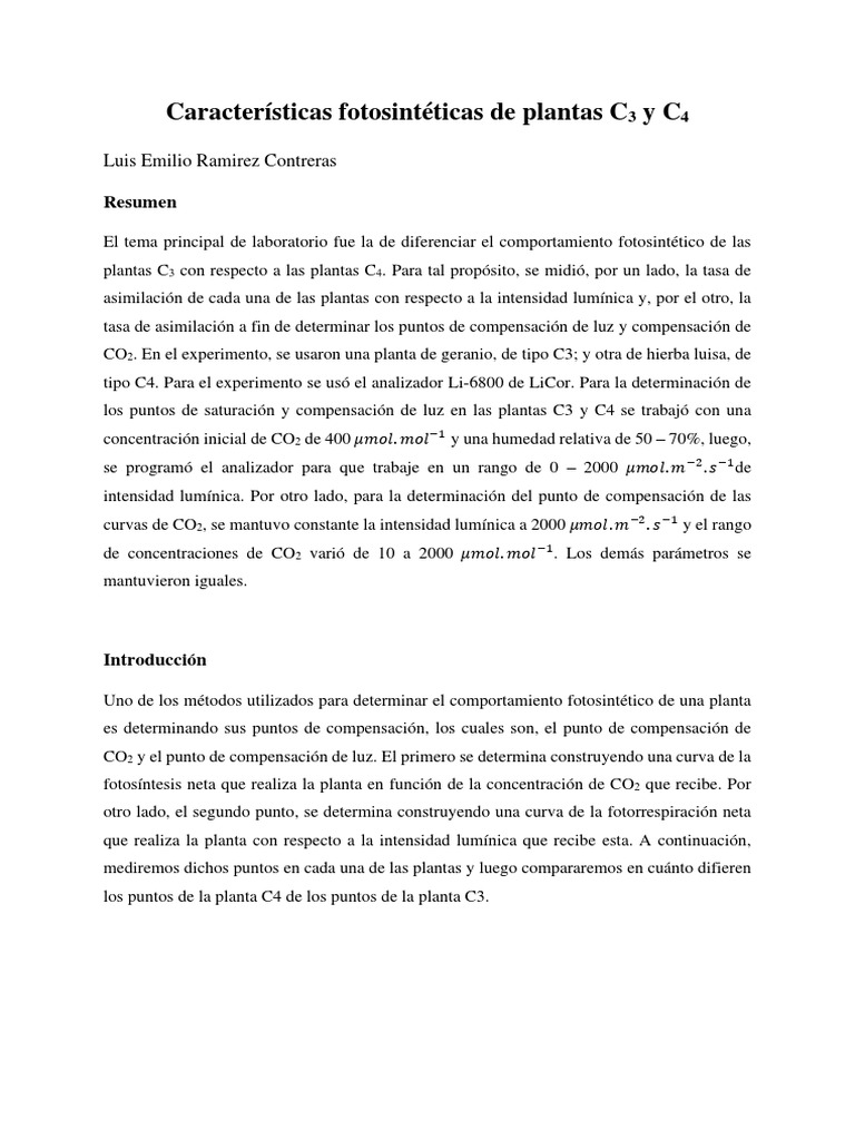 Características fotosintéticas de plantas C3 y C4 | PDF | Fotosíntesis ...