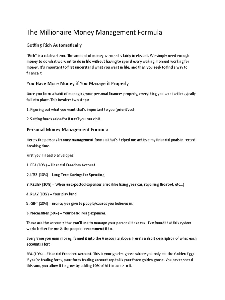 The Millionaire Money Management Formula | PDF | Money | Economies
