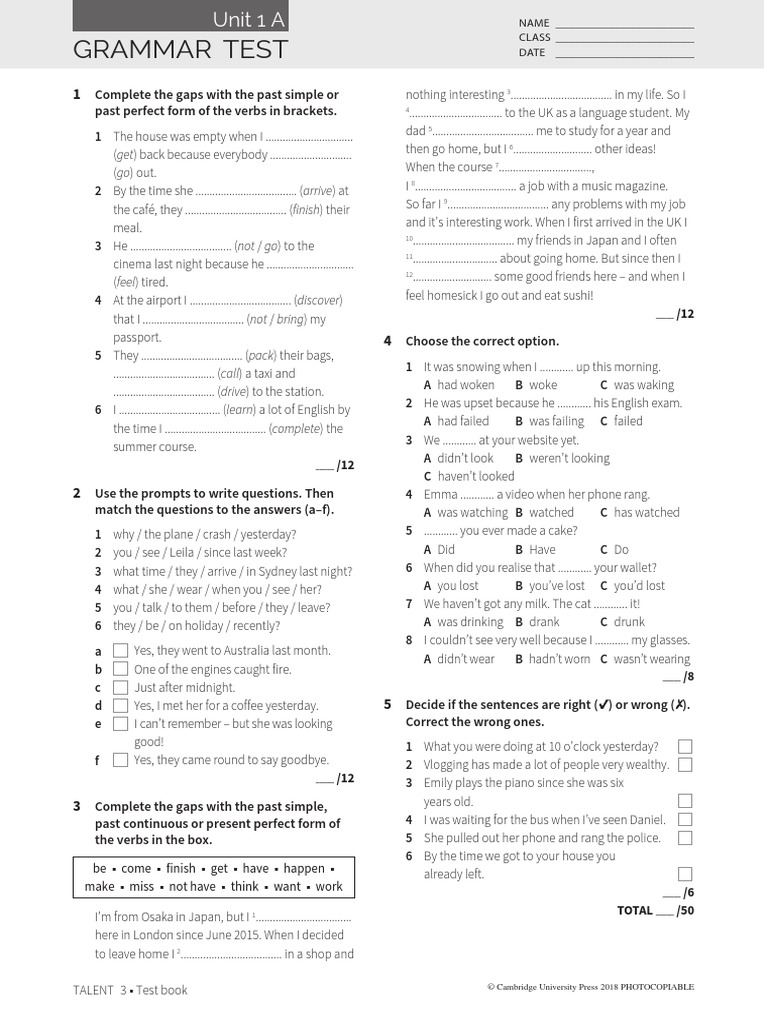 Talent Level 3 Grammar Tests | PDF | Adverb | Adjective