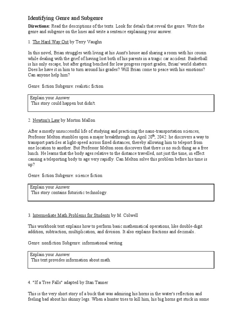 Genre Worksheet 1 Answers | Download Free PDF | Rapunzel | Genre