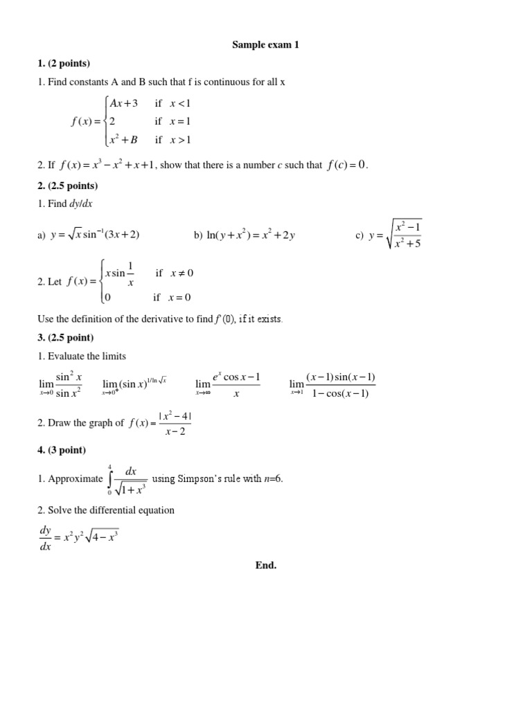 Calculus Exam for STEM Students | PDF | Derivative | Integral