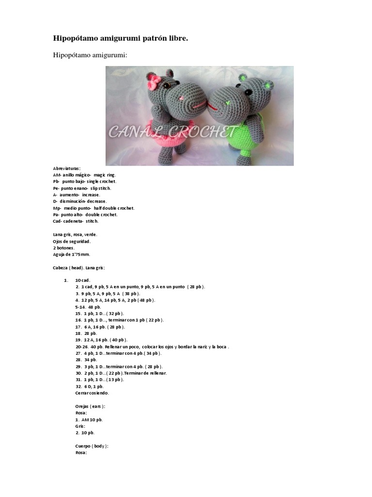 Hipop 243 Tamo Amigurumi Patr 243 N Libre | PDF | Amigurumi