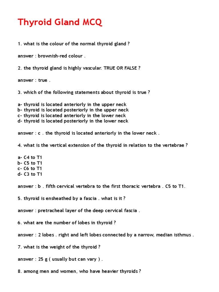 Thyroid Gland MedCosmos Surgery - MCQ | PDF | Thyroid | Common Carotid ...