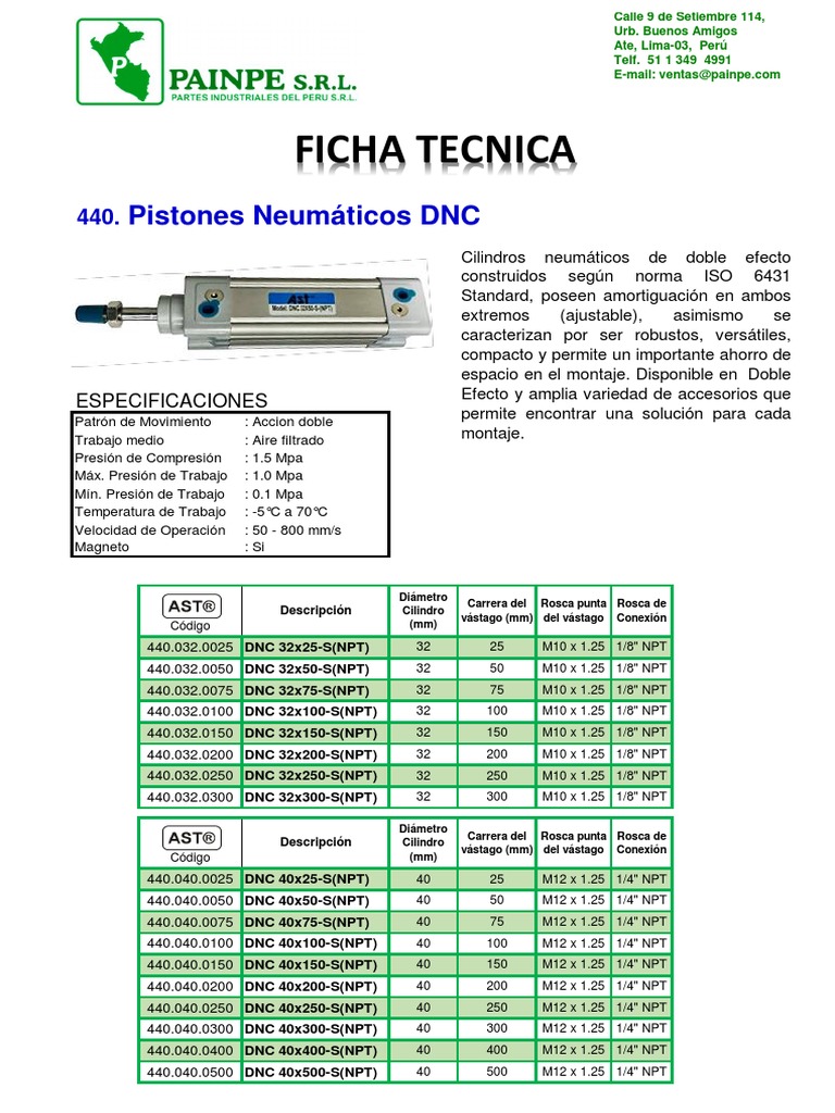 01 FICHA TEC 440 Pistones Neumaticos DNC | PDF | Motor de combustión interna | Máquinas rotativas