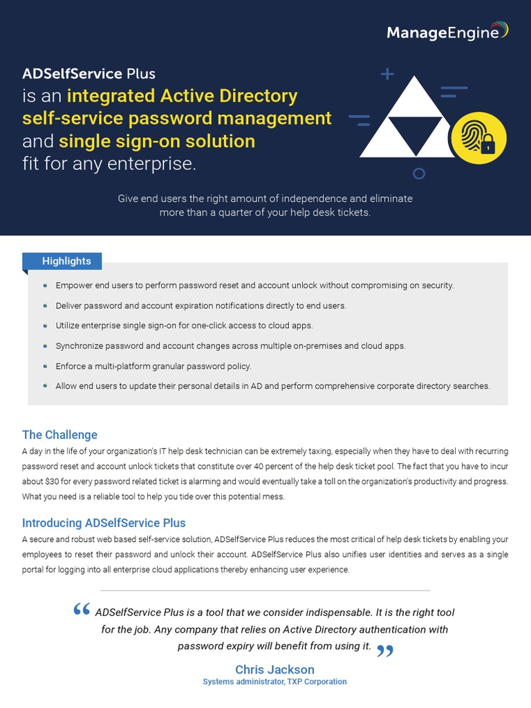Ad Self Service Plus Data Sheet | PDF | Password | Active Directory