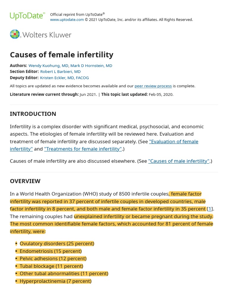 Causes of Female Infertility - UpToDate | PDF | Infertility | Gonadotropin
