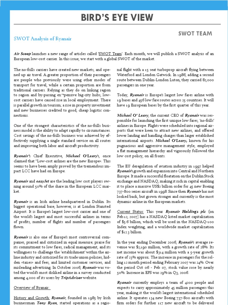 Ryanair SWOT Analysis Overview | PDF | Low Cost Carrier | Airlines