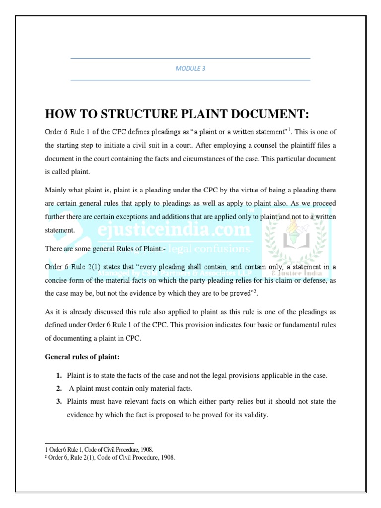 MODULE 3 Civil Drafting | PDF | Pleading | Lawsuit