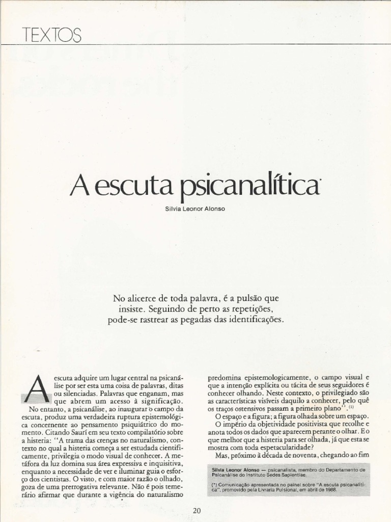 A Escuta Psicanalítica - Revista Percurso | PDF