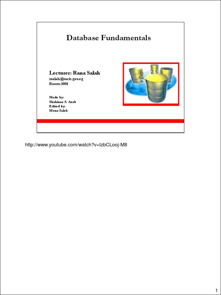 Database Fundamentals: Lecturer: Rana Salah | PDF | Databases | Conceptual Model