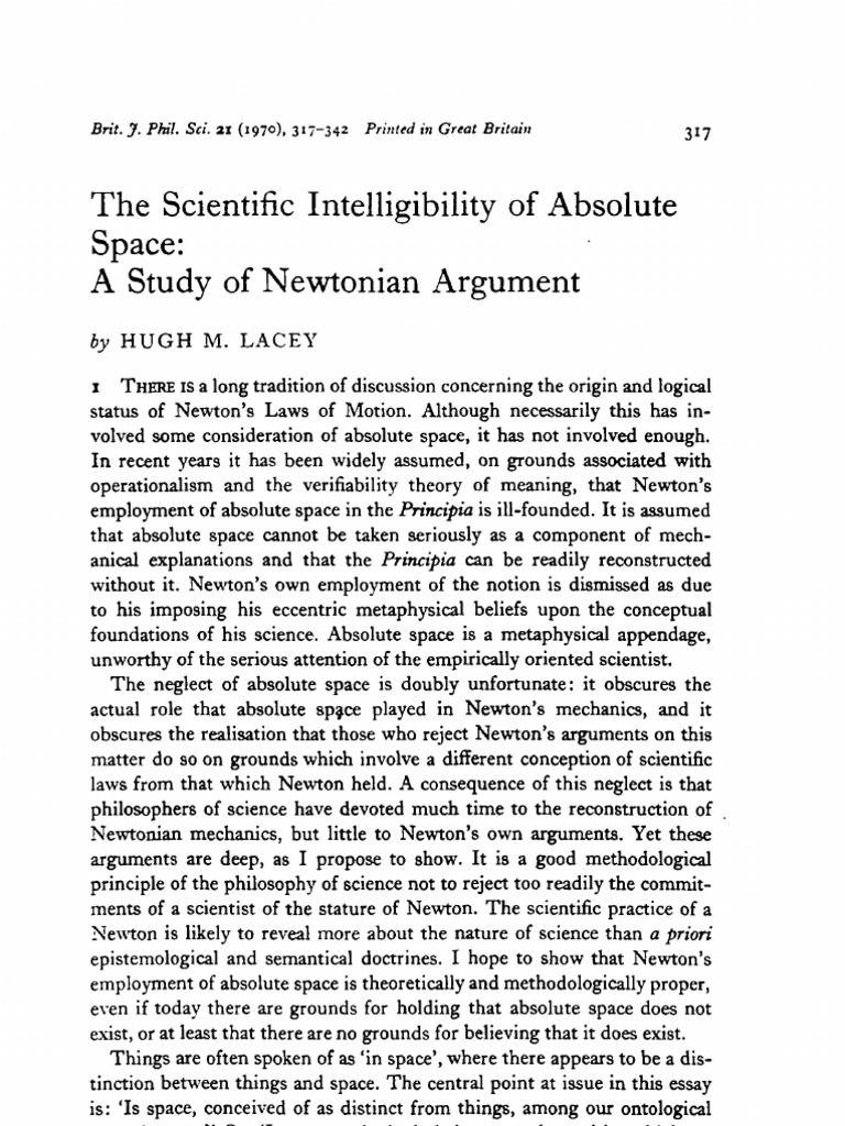 The Scientific Intelligibility of Absolute Space: A Study of Newtonian ...