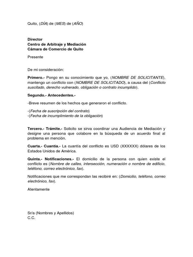 Modelo Solicitud de Mediación | PDF | Mediación Modelo Solicitud de Mediación | PDF | Mediación