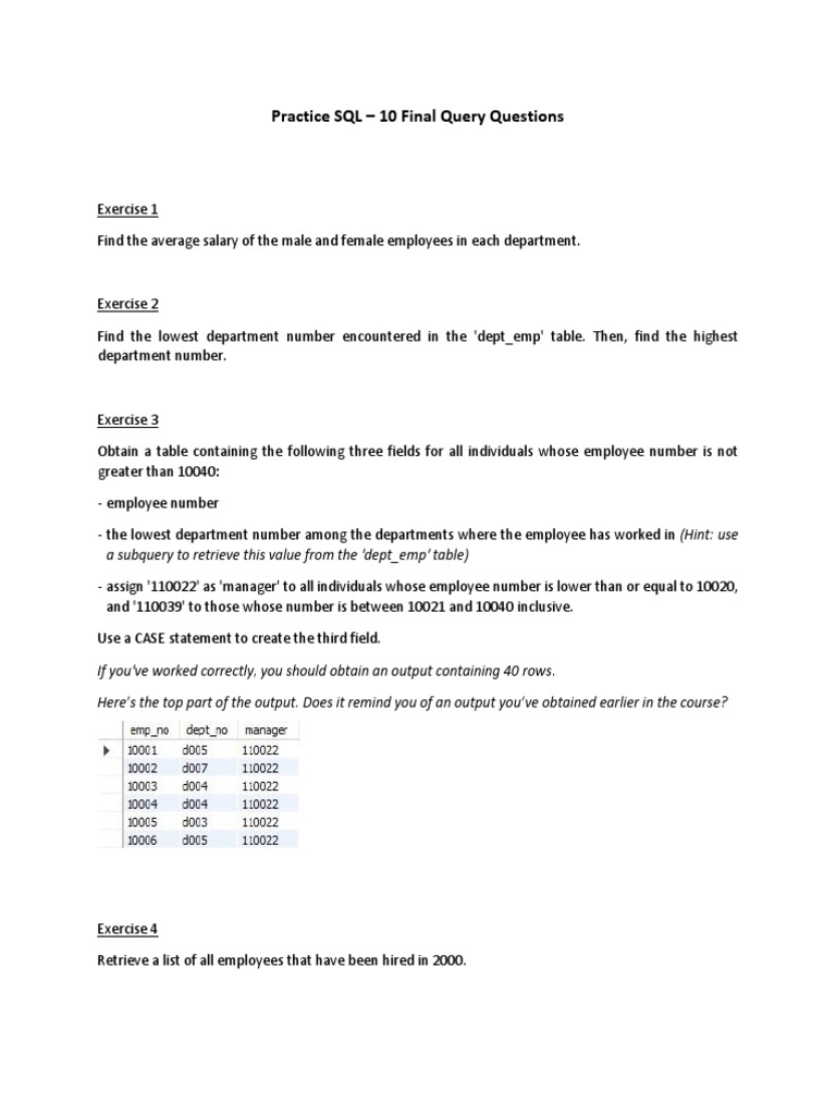 10 Practice Sql Final Query Questions Pdf Subroutine Computer Data