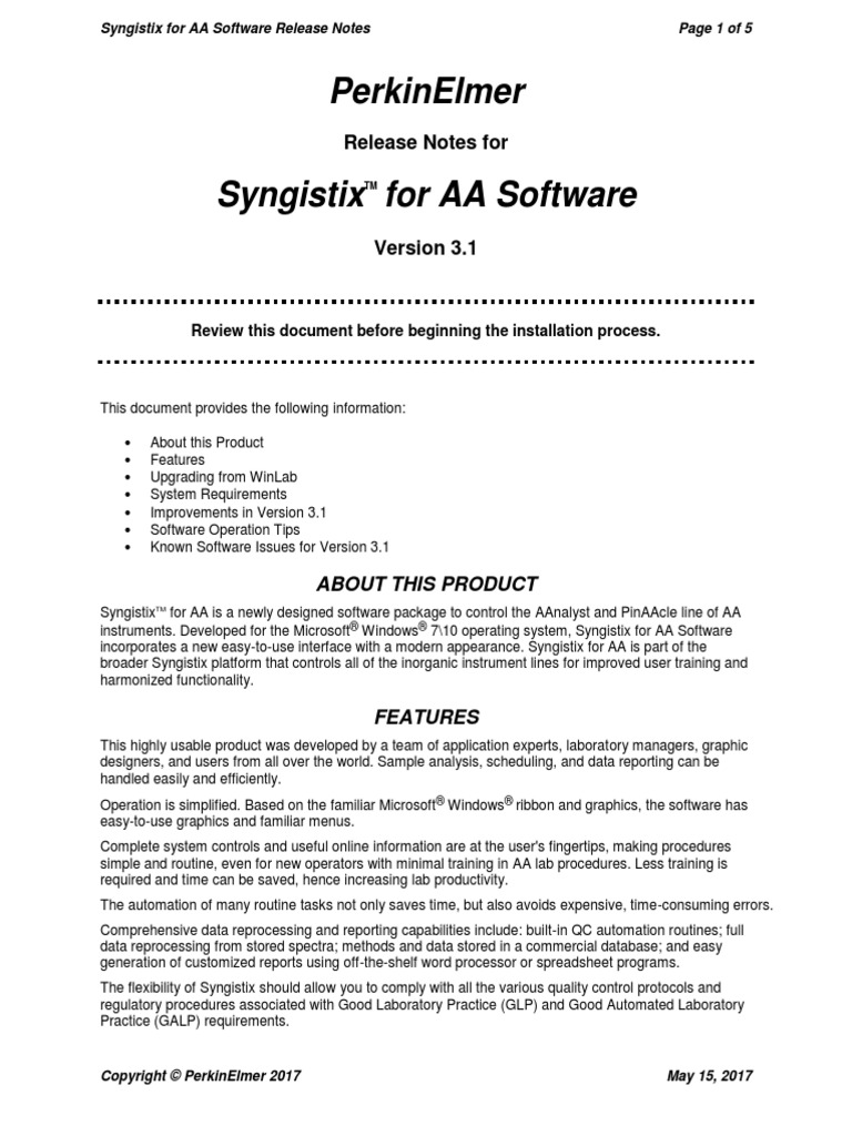 Syngistix For AA Release Notes | PDF | Microsoft Windows | Computer File
