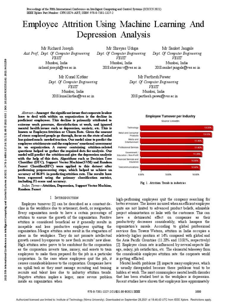 Employee Attrition Using Machine Learning and Depression Analysis | PDF | Statistical ...