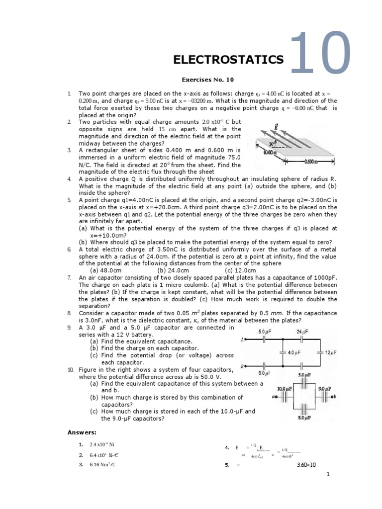 Exercise and Prob Set 1 - Chapter 10 - Electrostatics XX | PDF | Capacitor | Electric Charge