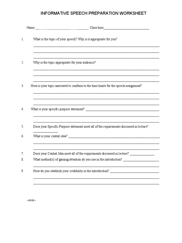 Worksheet Speech Preparation | PDF | Lecture | Communication