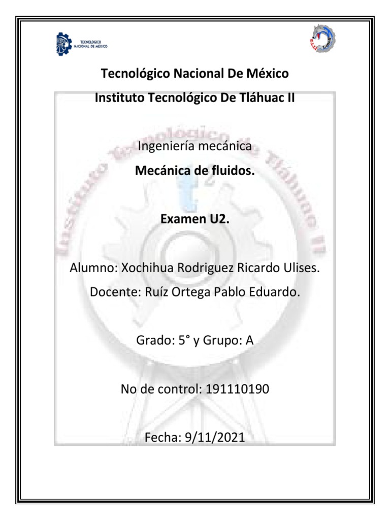 Xochihua Ricardo Examen Mecanica de Fluidos U2 | PDF