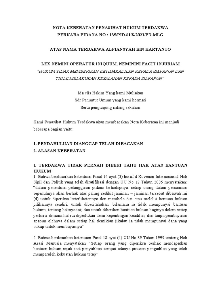 Nota Keberatan (Eksepsi Naya) | PDF