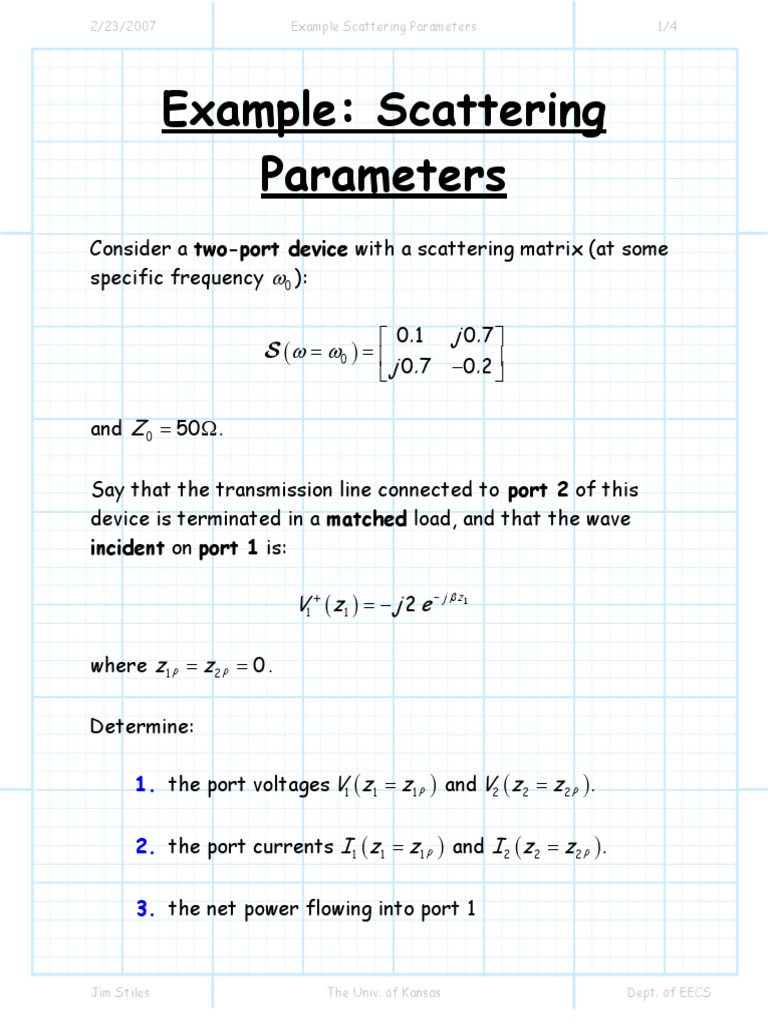 Example Scattering Parameters | PDF | Electromagnetism | Signal Processing