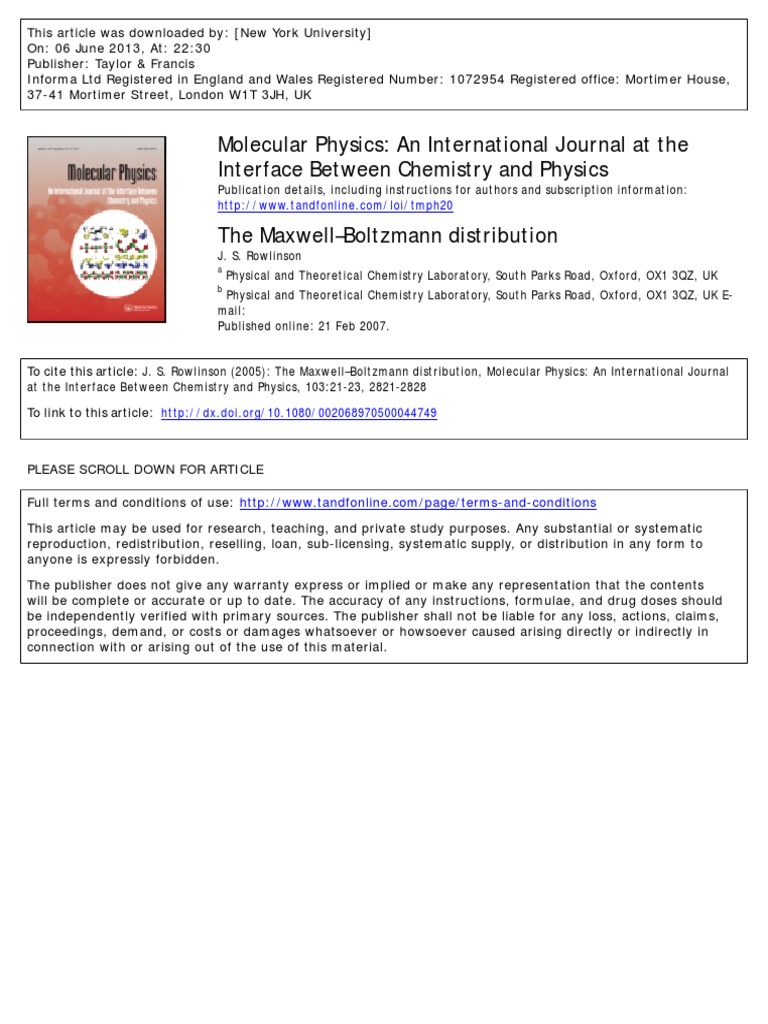 The Maxwell-Boltzmann Distribution | PDF | Temperature | Second Law Of ...