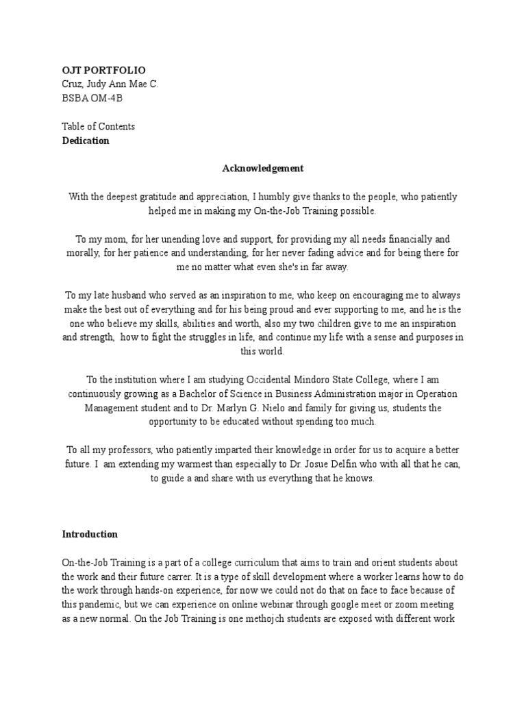 Ojt Portfolio | PDF | Cognition | Behavior Modification