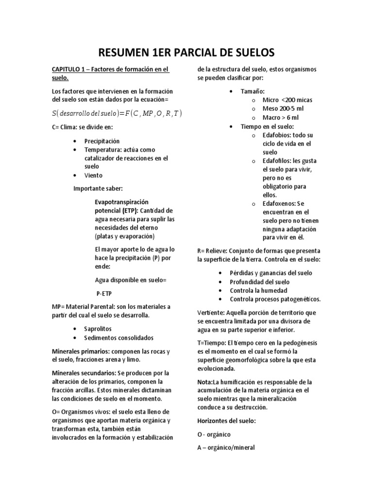 Resumen 1er Parcial de Suelos | PDF | Suelo | Calcio