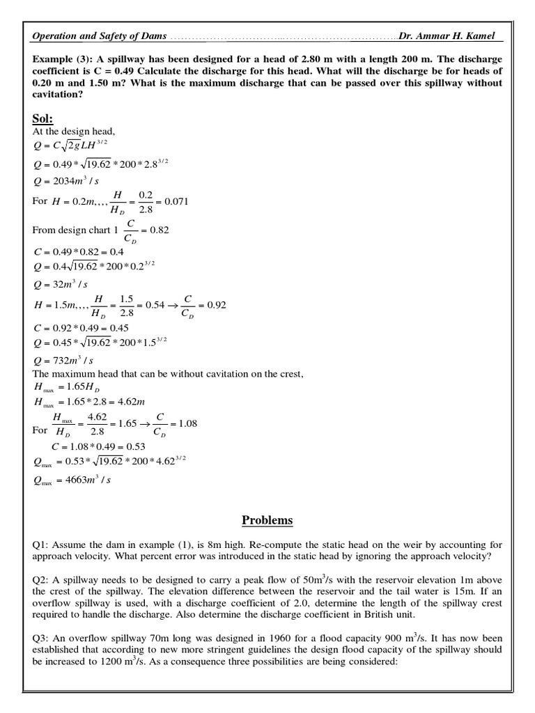 Operation and Safety of Dams ... ..Dr. Ammar H. Kamel | PDF | Spillway ...