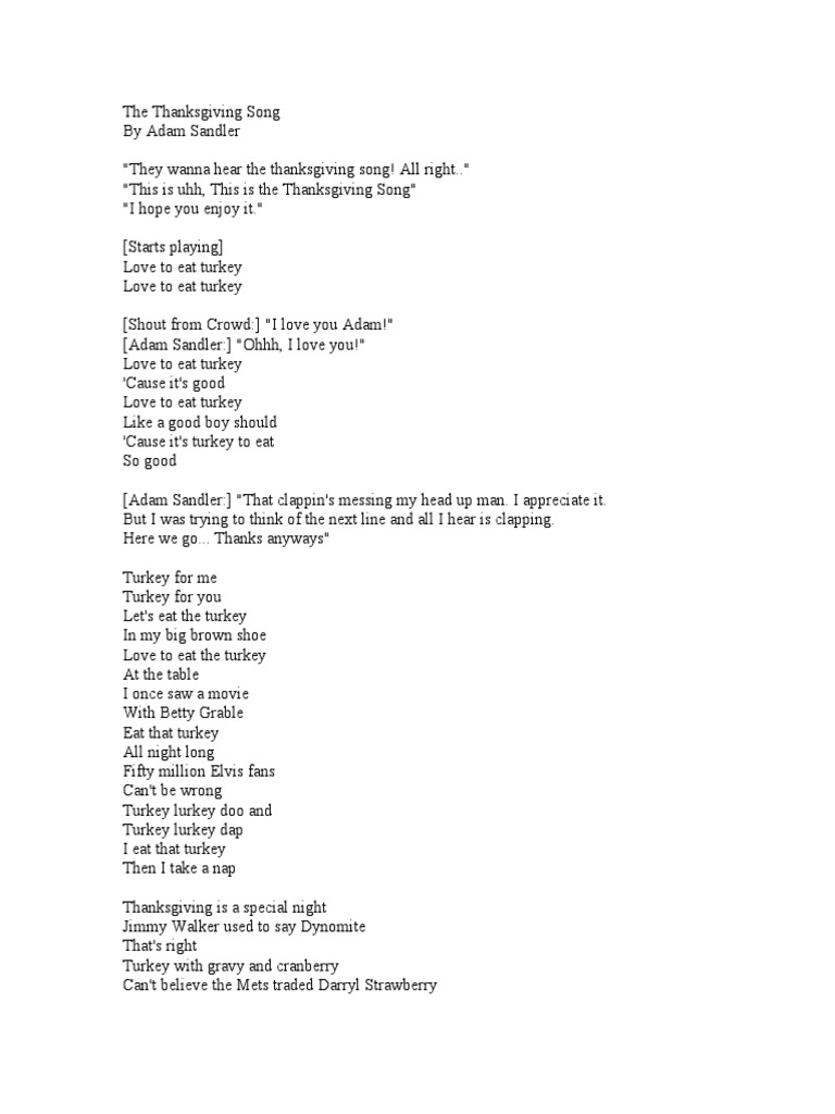 Adam Sandler's Thanksgiving Song Lyrics | PDF