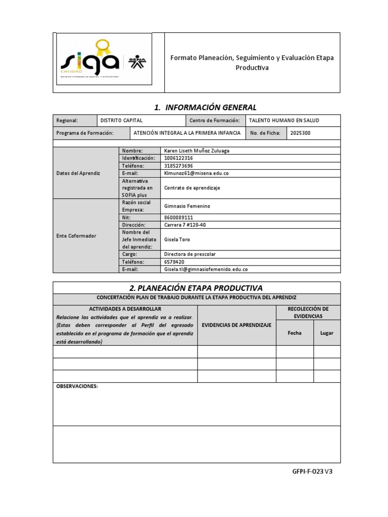Formato F23 #01 | PDF | Evaluación | Planificación