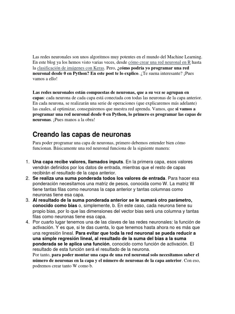 Cómo Programar Una Red Neuronal Desde 0 en Python | PDF | Red neuronal ...