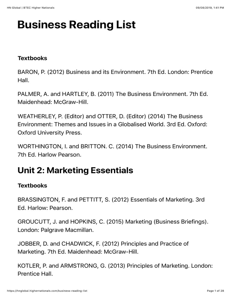 Business Reading List: Unit 2: Marketing Essentials | PDF | Startup ...