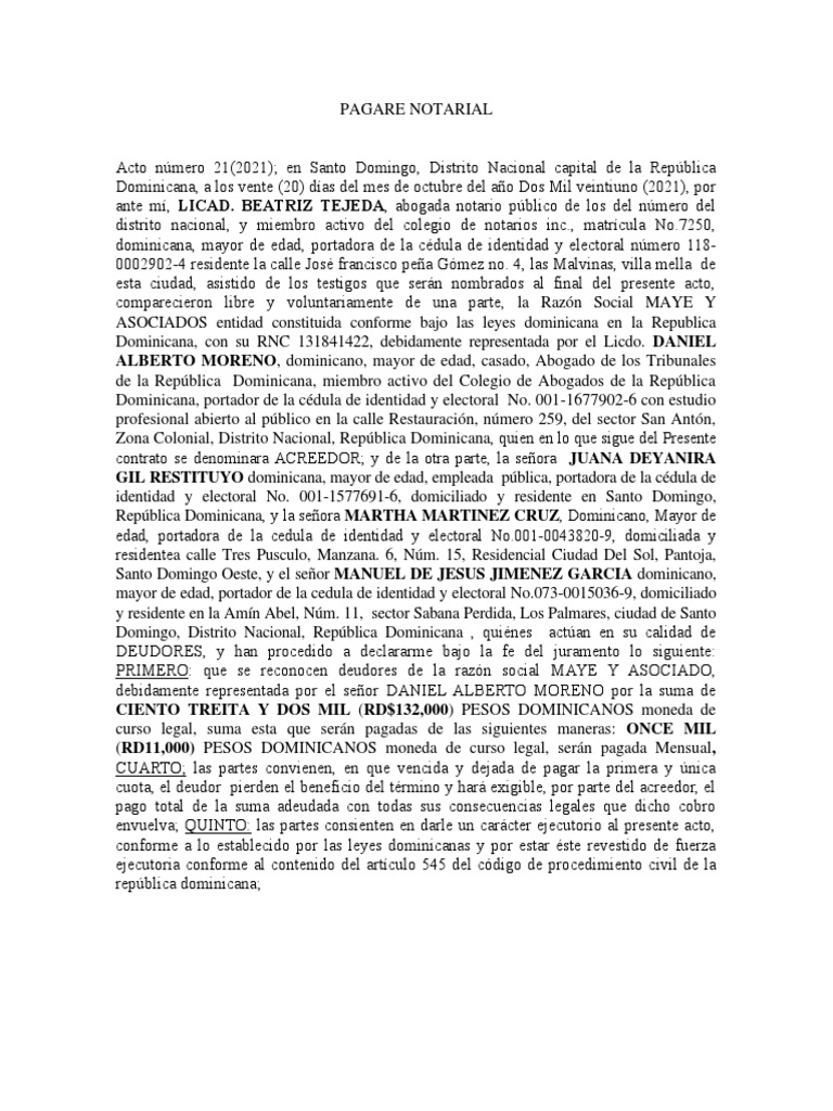 Pagare Notarial 1 | PDF | República Dominicana