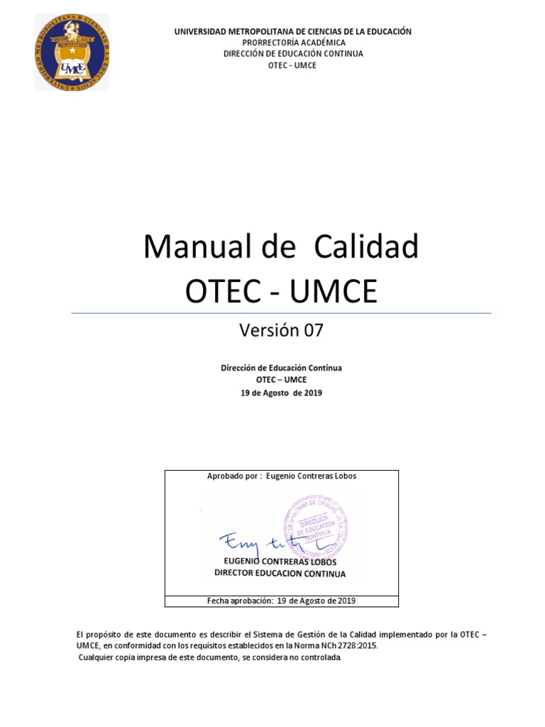 Manual de Calidad OTEC-UMCE | PDF