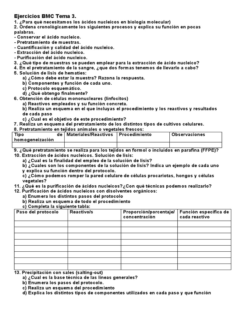Ejercicios BMC Tema 3 | PDF | Biología Celular) | Ácido