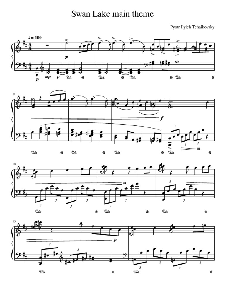Swan Lake Main Theme: Pyotr Ilyich Tchaikovsky 100 | PDF | Compositions ...