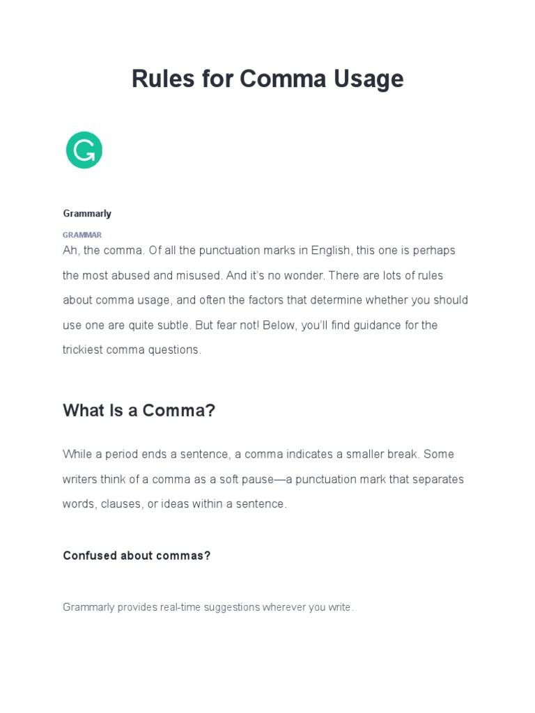Rules For Comma Usage: What Is A Comma? | PDF | Comma | English Grammar