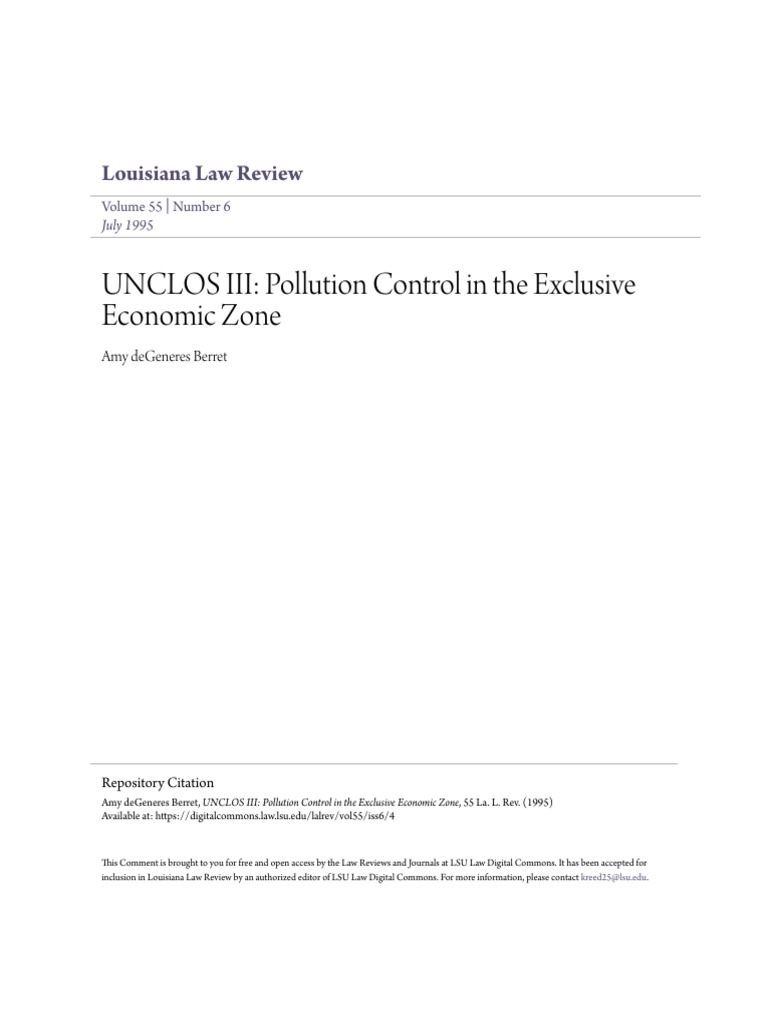 UNCLOS III - Pollution Control in The Exclusive Economic Zone | PDF ...