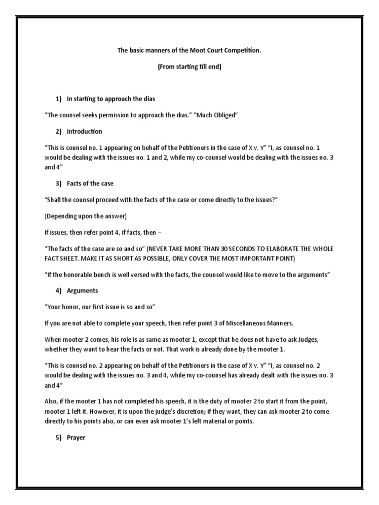 The Basic Manners of The Moot Court Competition. (From Starting Till ...