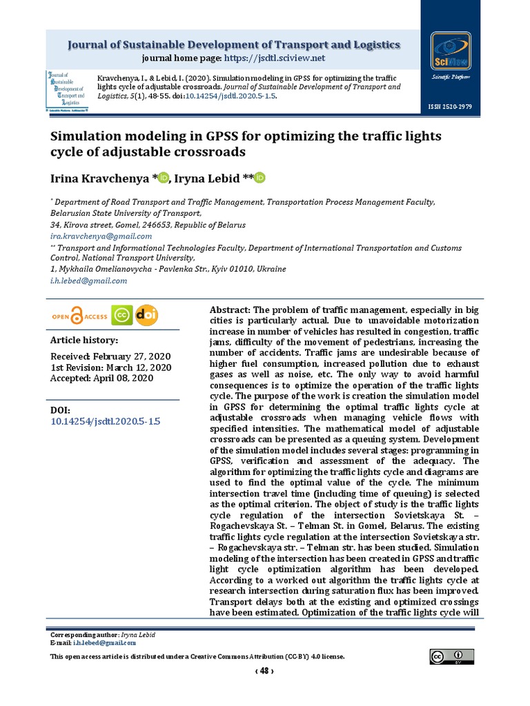 Simulation Modeling in Gpss For Optimizing The Traffic Lights Cycle of ...