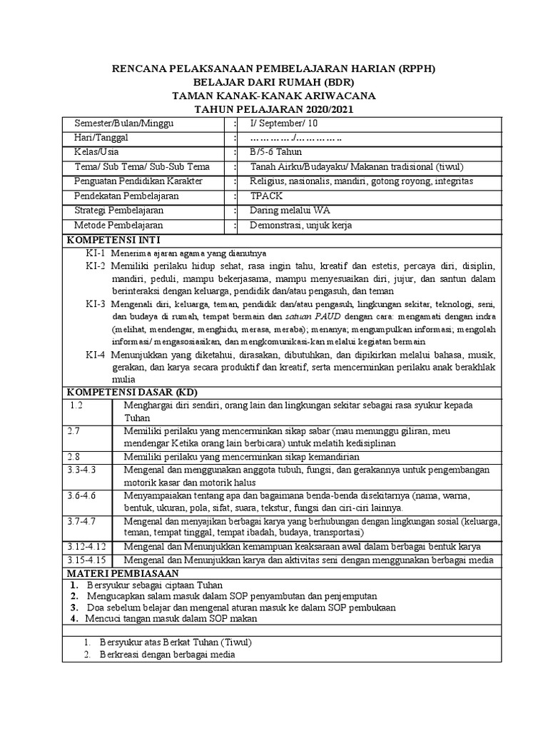 RPPH Permainan Kreatif untuk PAUD | PDF