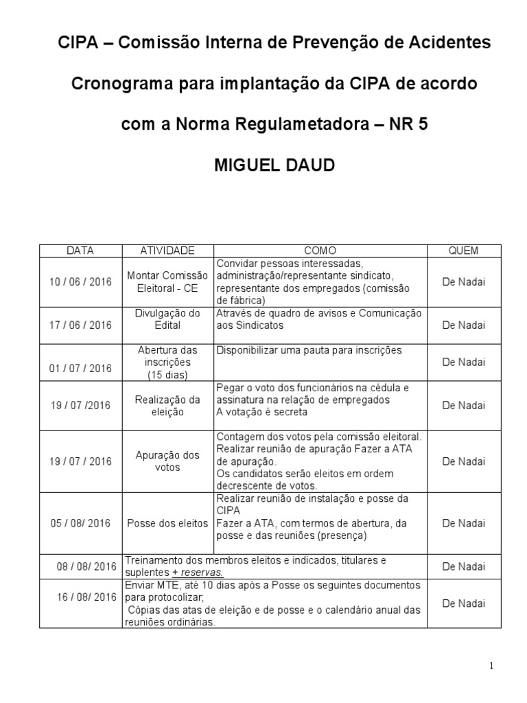 Cronograma para Implantação de CIPA | PDF | Governo | Eleições