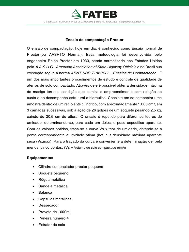 Ensaio de Compactação Proctor de Solo | PDF | Solo | Umidade
