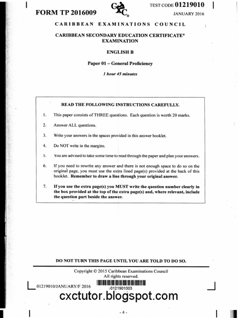 CSEC Jan 2016 - English B - Paper 01 | PDF